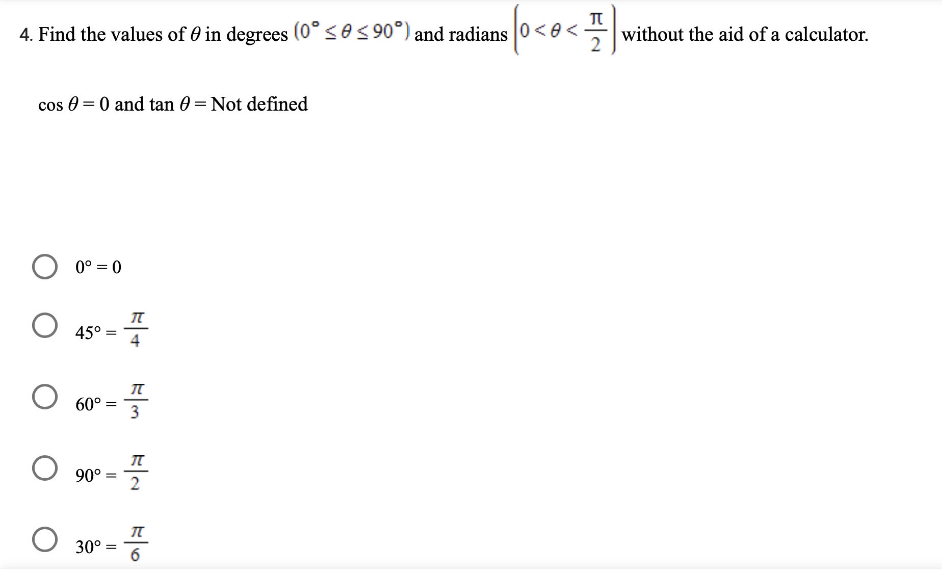 Solved Find the values of θ ﻿in degrees (0°≤θ≤90°) ﻿and | Chegg.com