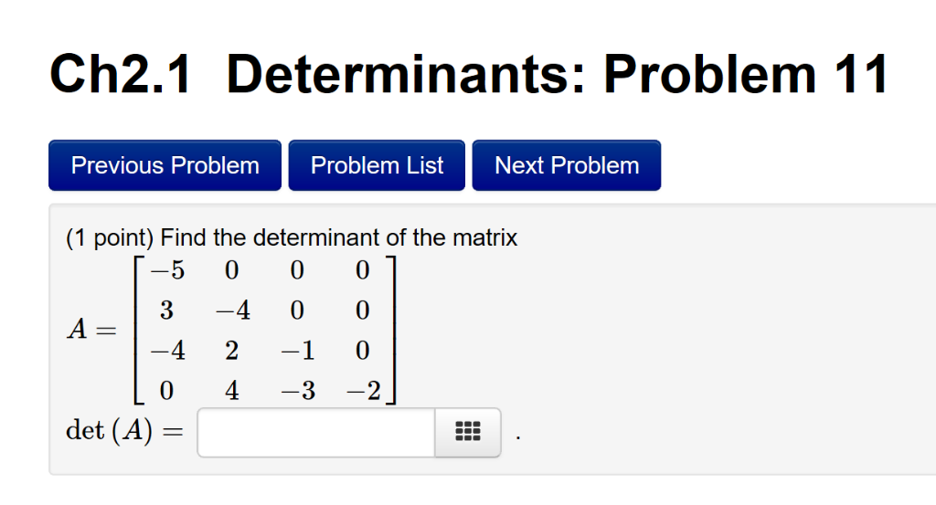 Solved Ch2.1 Determinants: Problem 10 Previous Problem | Chegg.com