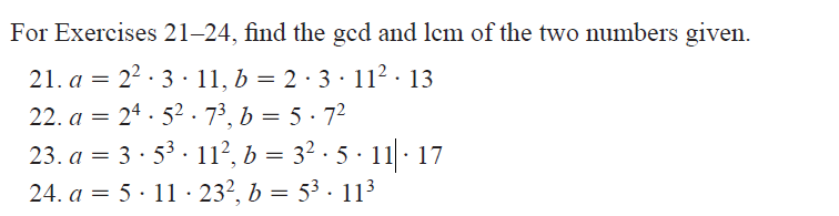 Solved For Exercises 21−24, find the gcd and 1 cm of the two | Chegg.com