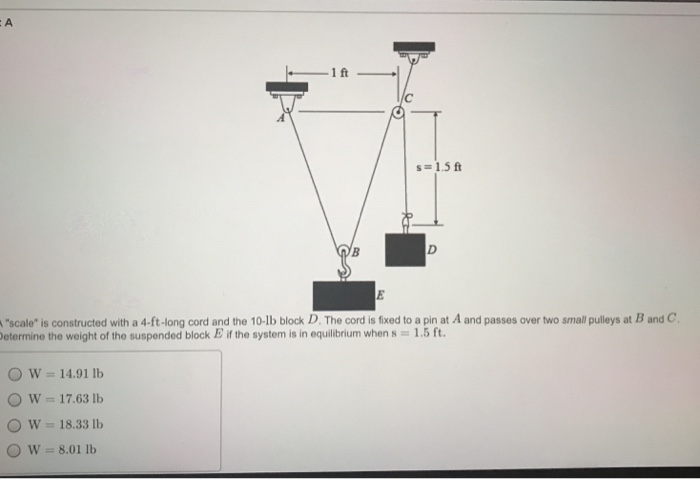Solved A "scale" is constructed with a 4-ft-long cord and | Chegg.com