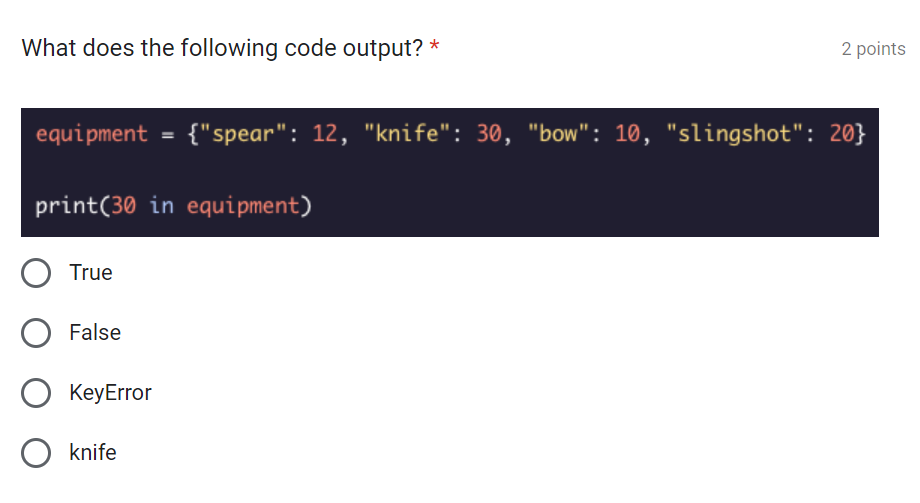 Solved What does the following code output? * 2 poi | Chegg.com