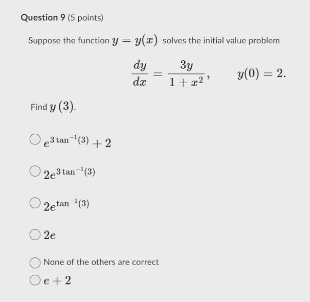 Solved Question 9 (5 points) Suppose the function y=y(x) | Chegg.com