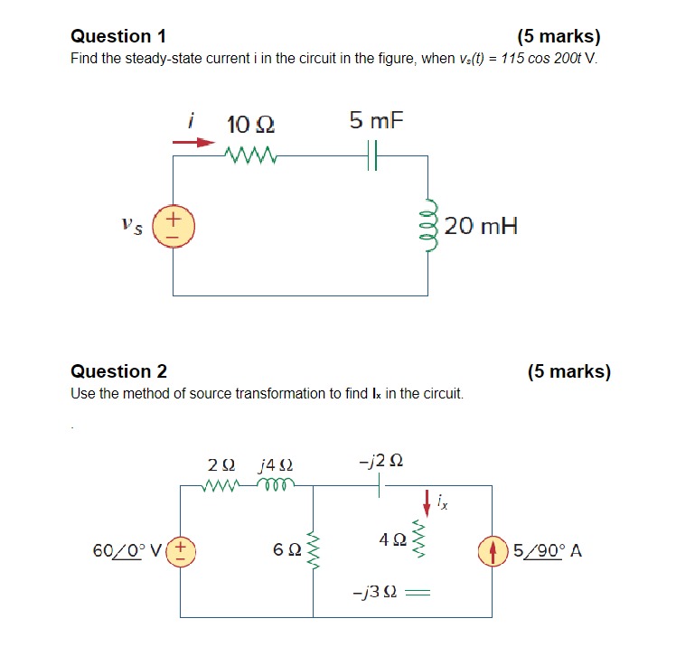 Solved Question 1 (5 marks) Find the steady-state current i | Chegg.com
