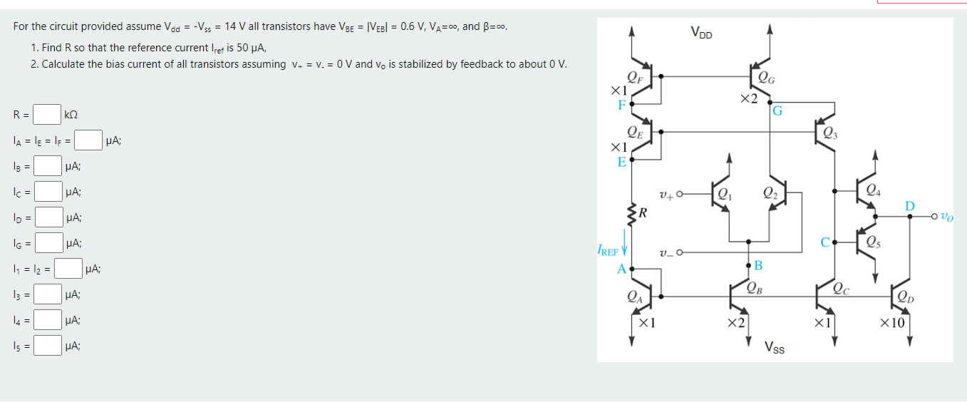 Solved For the circuit provided assume Vdd=−Vss=14 V all | Chegg.com