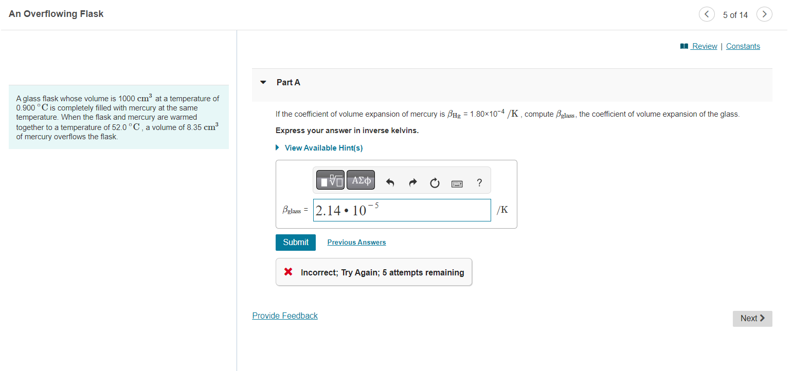 Solved An Overflowing Flask 5 of 14 Review ∣ Constan Part A | Chegg.com