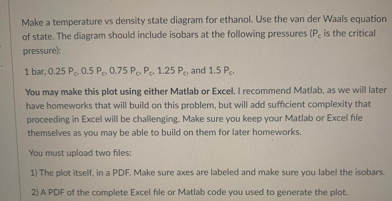 Solved Make a temperature vs density state diagram for | Chegg.com