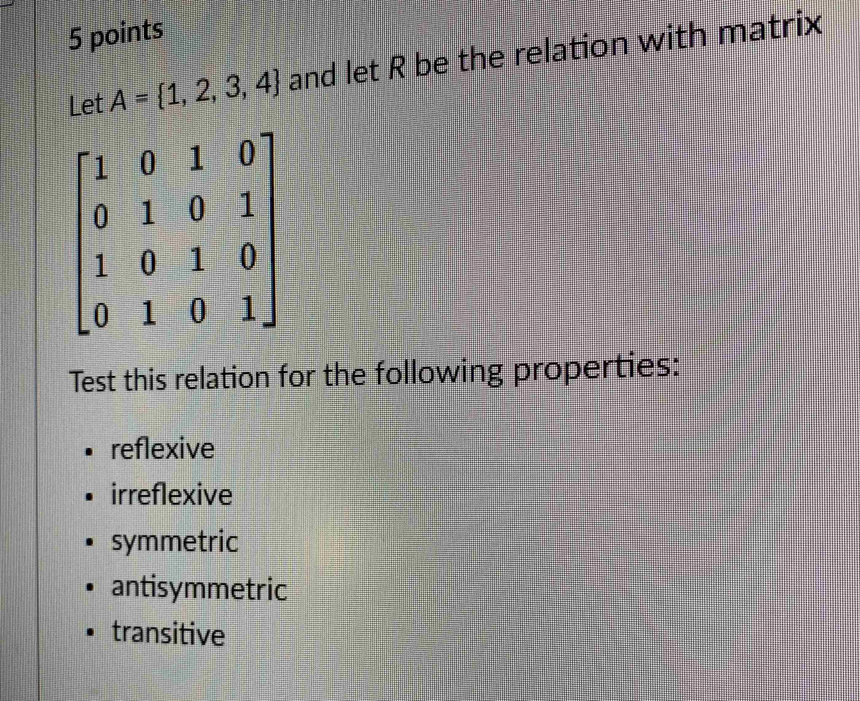 Solved 5 Points Let A 1 2 3 4 And Let R Be The