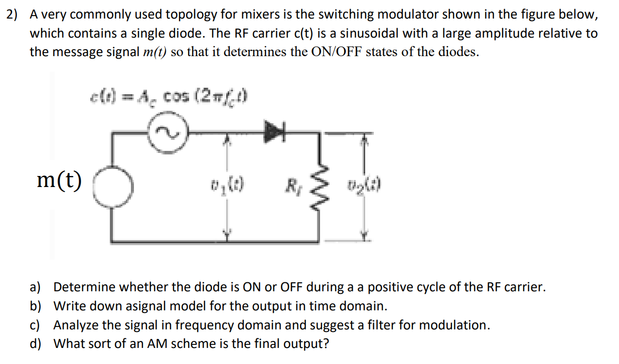 Solved 2) ﻿A very commonly used topology for mixers is the | Chegg.com