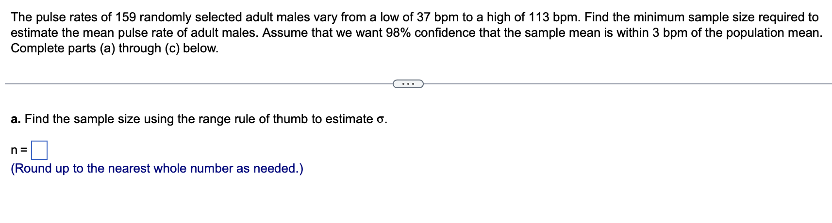 Solved The pulse rates of 159 randomly selected adult males | Chegg.com