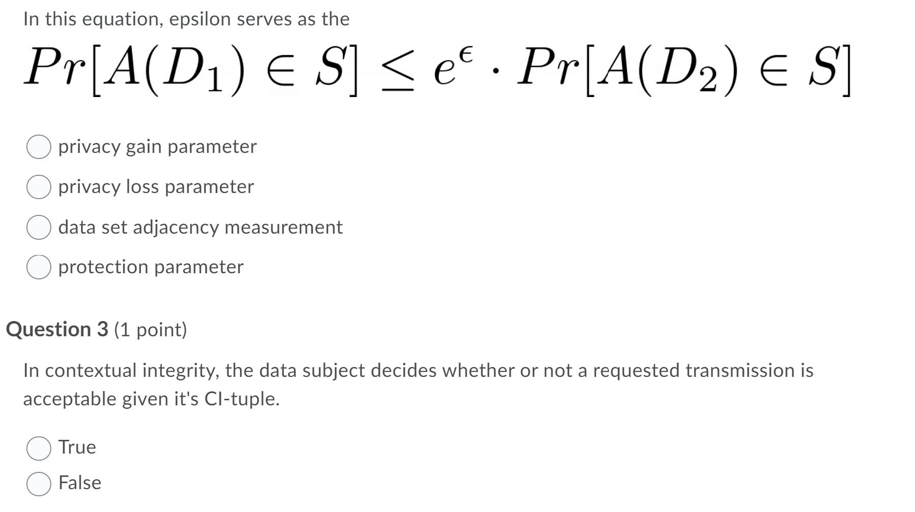 Solved In this equation, epsilon serves as the Pr[A(D1) ES] | Chegg.com