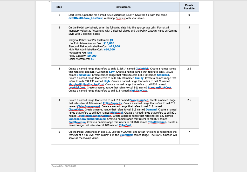 Solved Step Instructions Points Possible 1 0 Start Excel. | Chegg.com