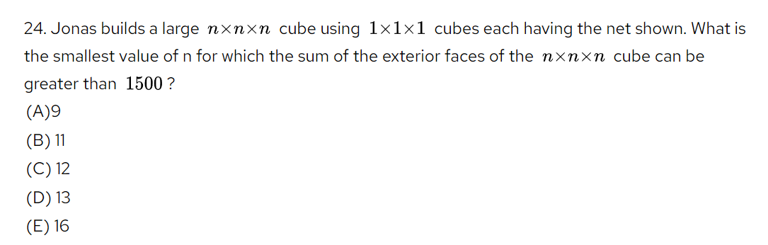 Solved 24. Jonas builds a large nxnxn cube using 1x1x1 cubes | Chegg.com