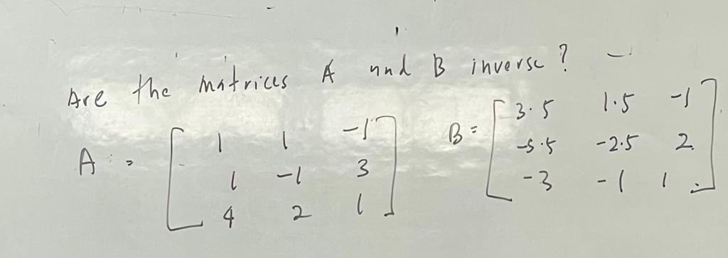 Solved Are the matrices A and B inverse? - | Chegg.com