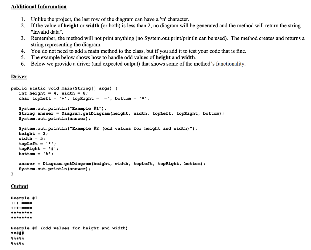 Solved Diagram Class Implement the method getDiagram that | Chegg.com