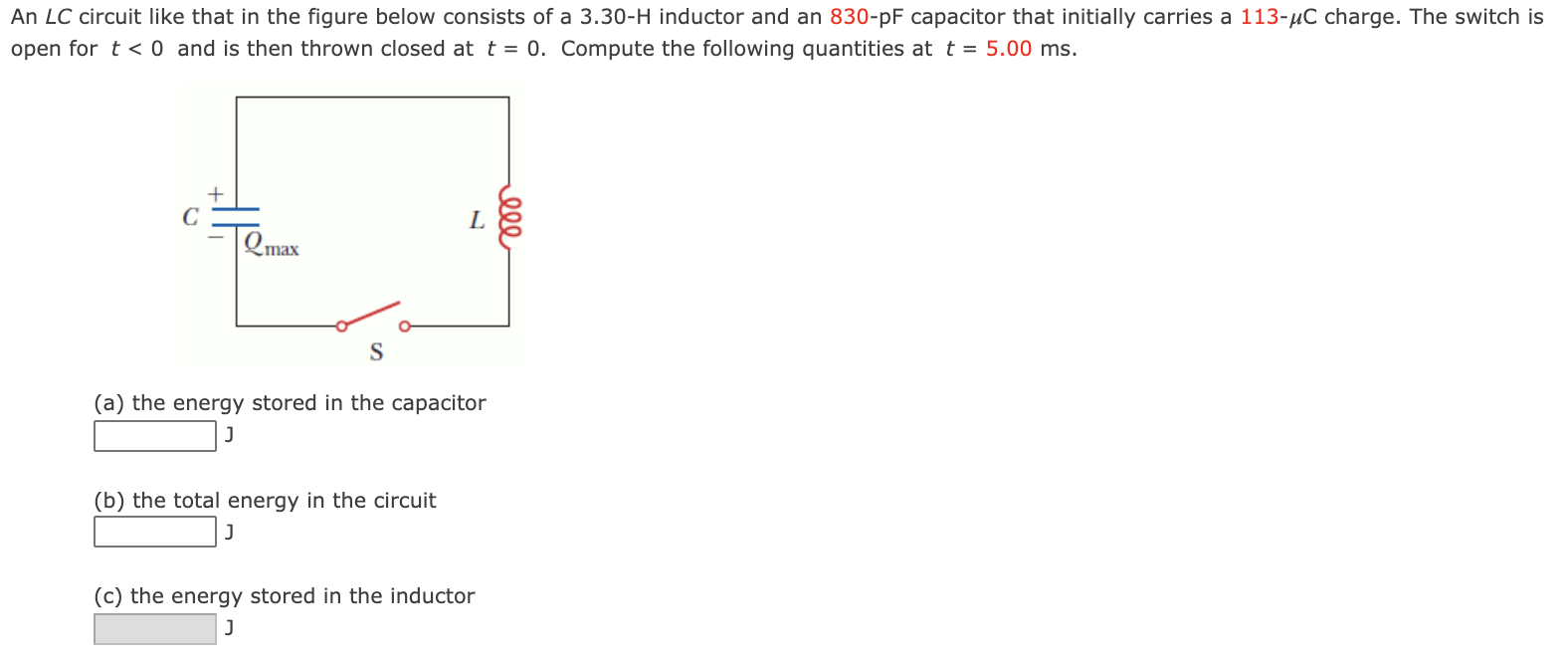 Solved An LC circuit like that in the figure below consists | Chegg.com