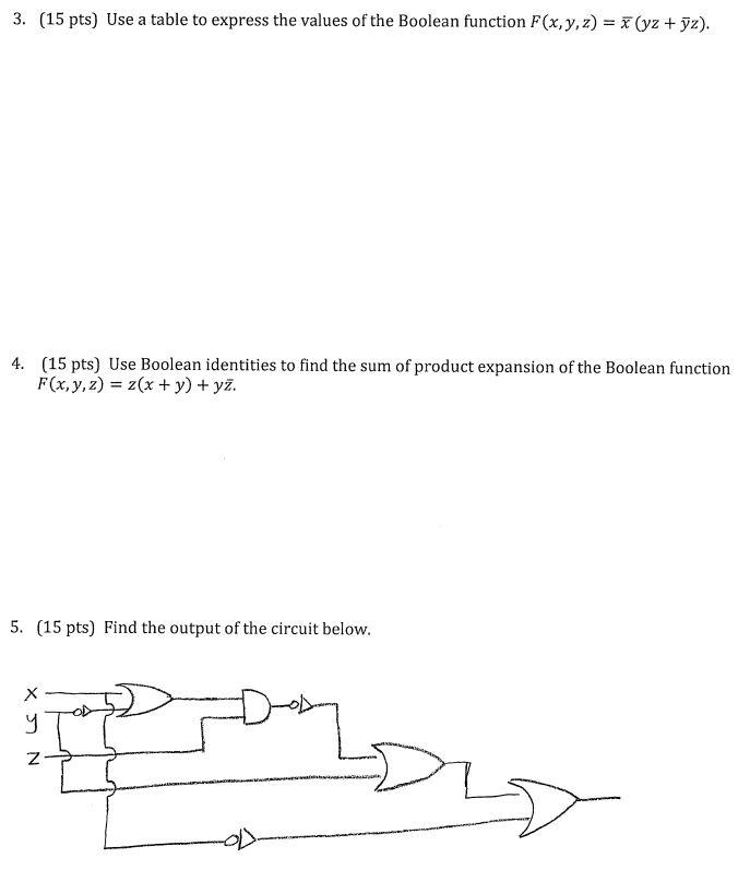 Solved 3. (15 pts) Use a table to express the values of the | Chegg.com
