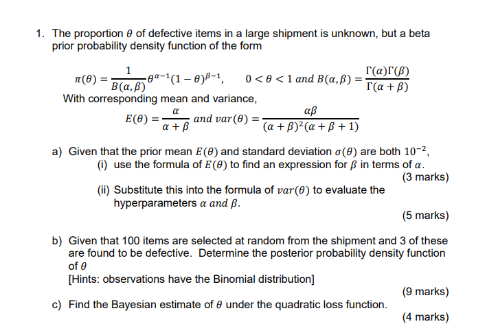 Solved 1. The proportion of defective items in a large | Chegg.com