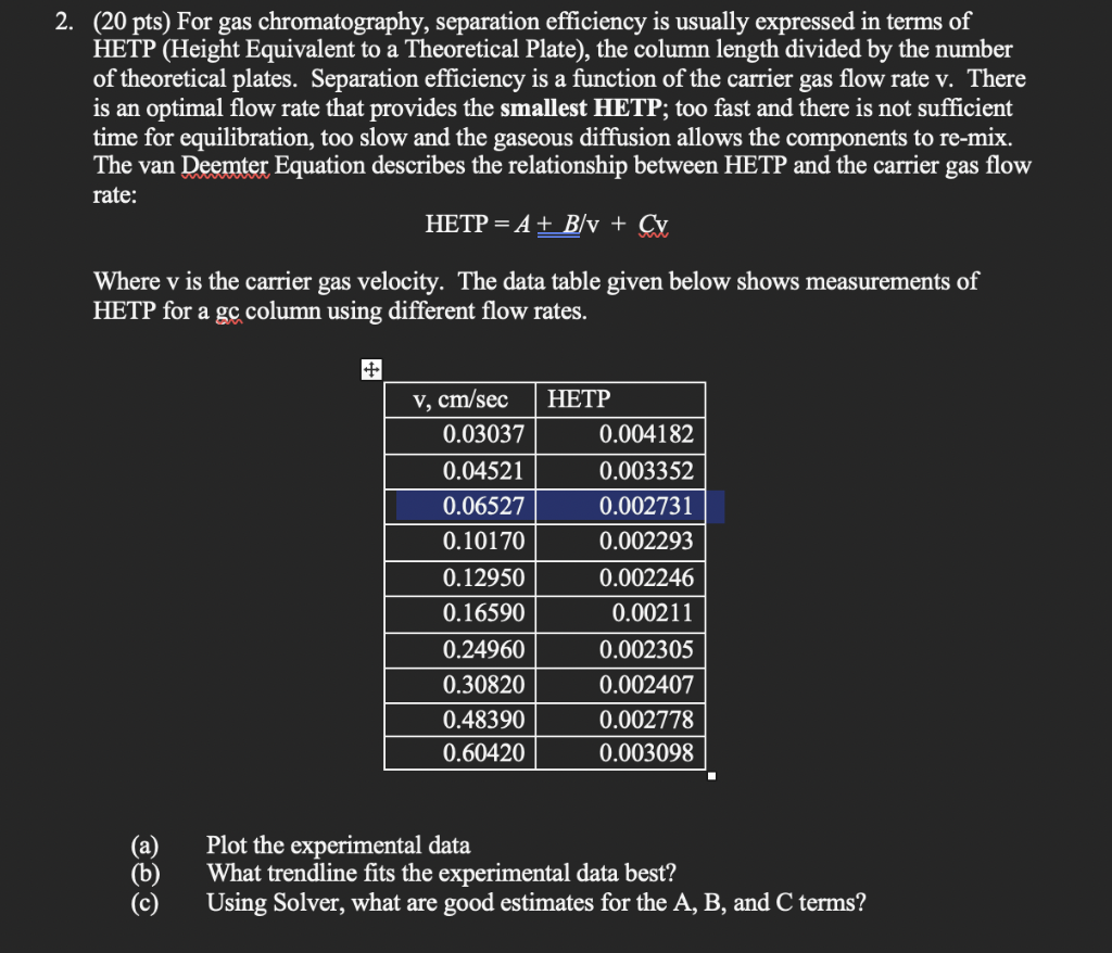 Solved ) For gas chromatography, separation efficiency is | Chegg.com