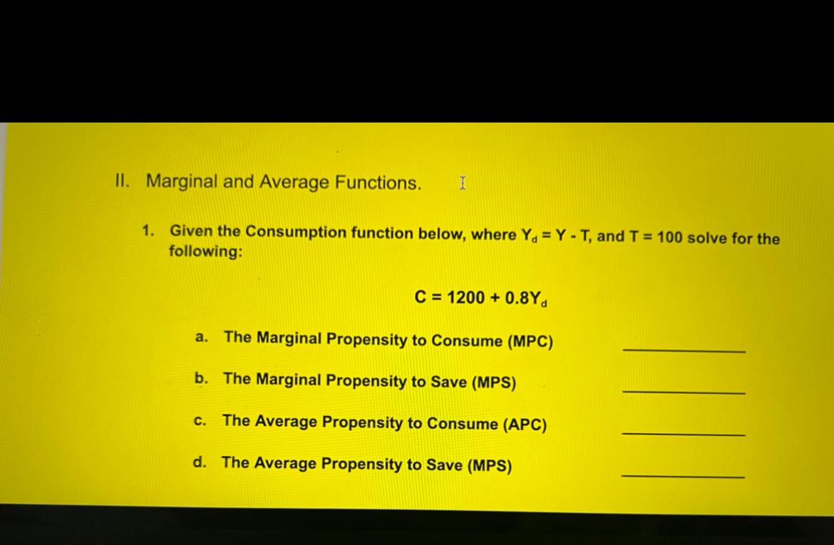 Solved II. Marginal and Average Functions. I 1. Given the | Chegg.com