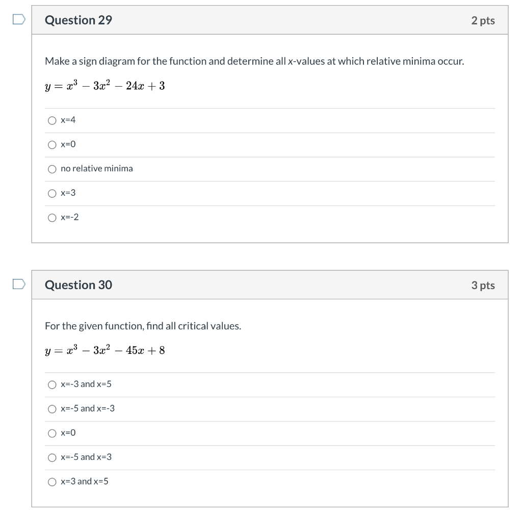 Solved Question 29 2 pts Make a sign diagram for the | Chegg.com