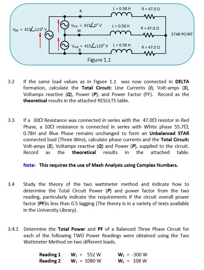 3.1 For the three phase STAR connected circuit shown | Chegg.com