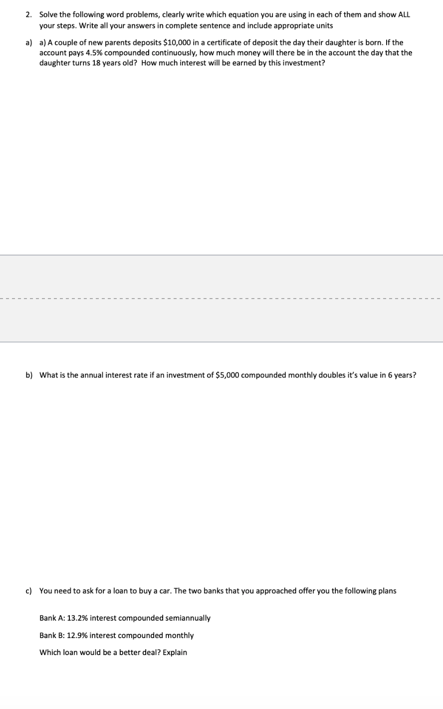 Solved 2. Solve the following word problems, clearly write | Chegg.com