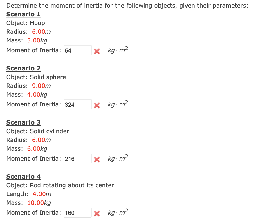 Solved I tried solving the first three with the I = mr^2 | Chegg.com
