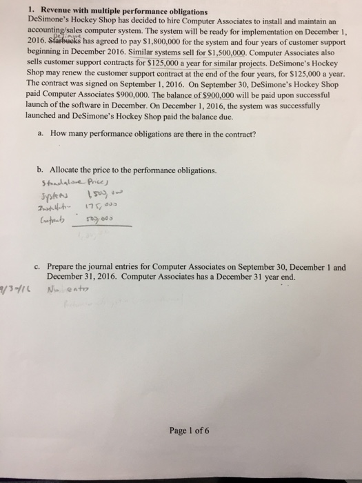 Solved 1. Revenue with multiple performance obligations | Chegg.com