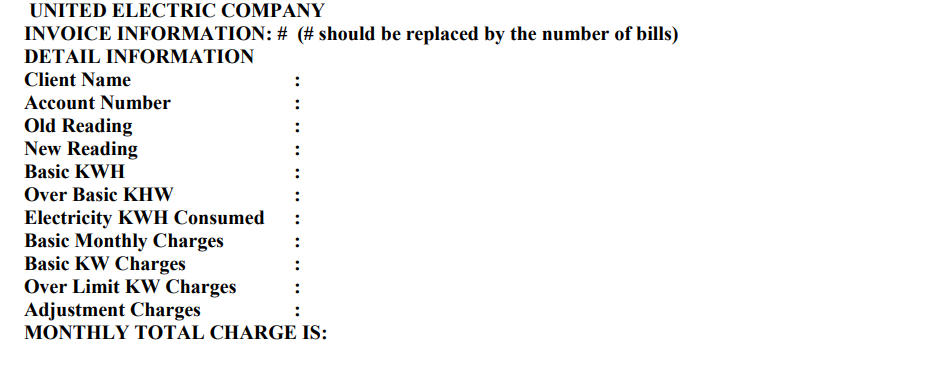 Solved UTILITY BILL - UNITED ELECTRIC COMPANY Most electric | Chegg.com
