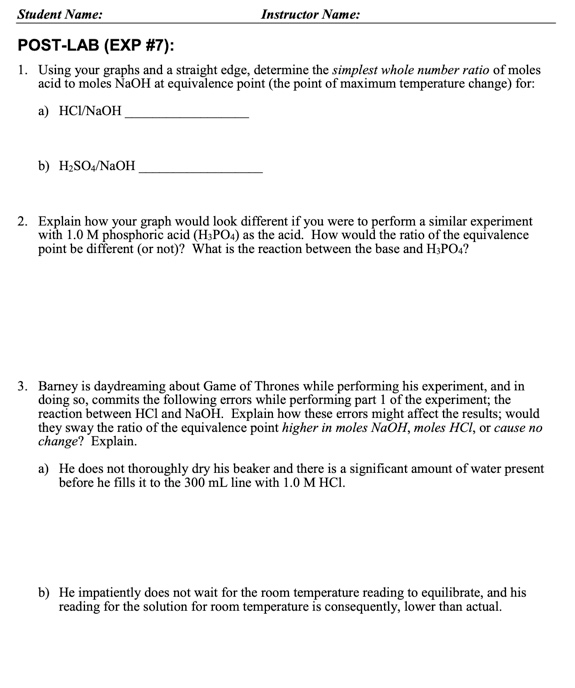 Solved Student Name: Instructor Name: POST-LAB (EXP #7): 1. | Chegg.com