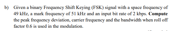 Solved b) Given a binary Frequency Shift Keying (FSK) signal | Chegg.com