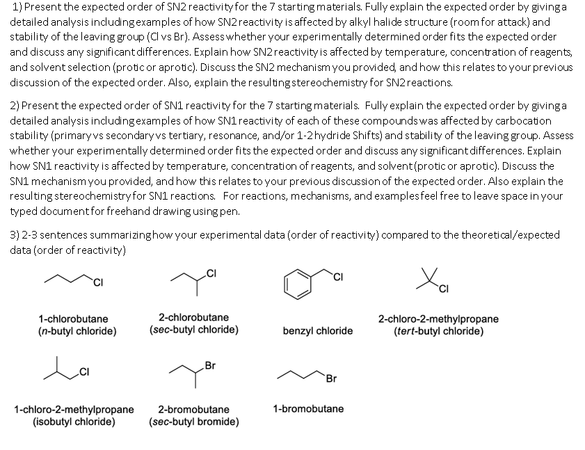 Solved 1) Present the expected order of SN2 reactivity for | Chegg.com