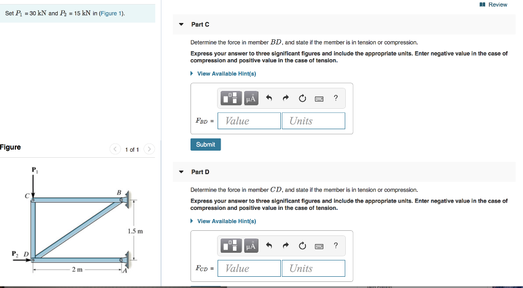 Solved 1 Review Set Pi = 30 kN and B = 15 kN in (Figure 1). | Chegg.com