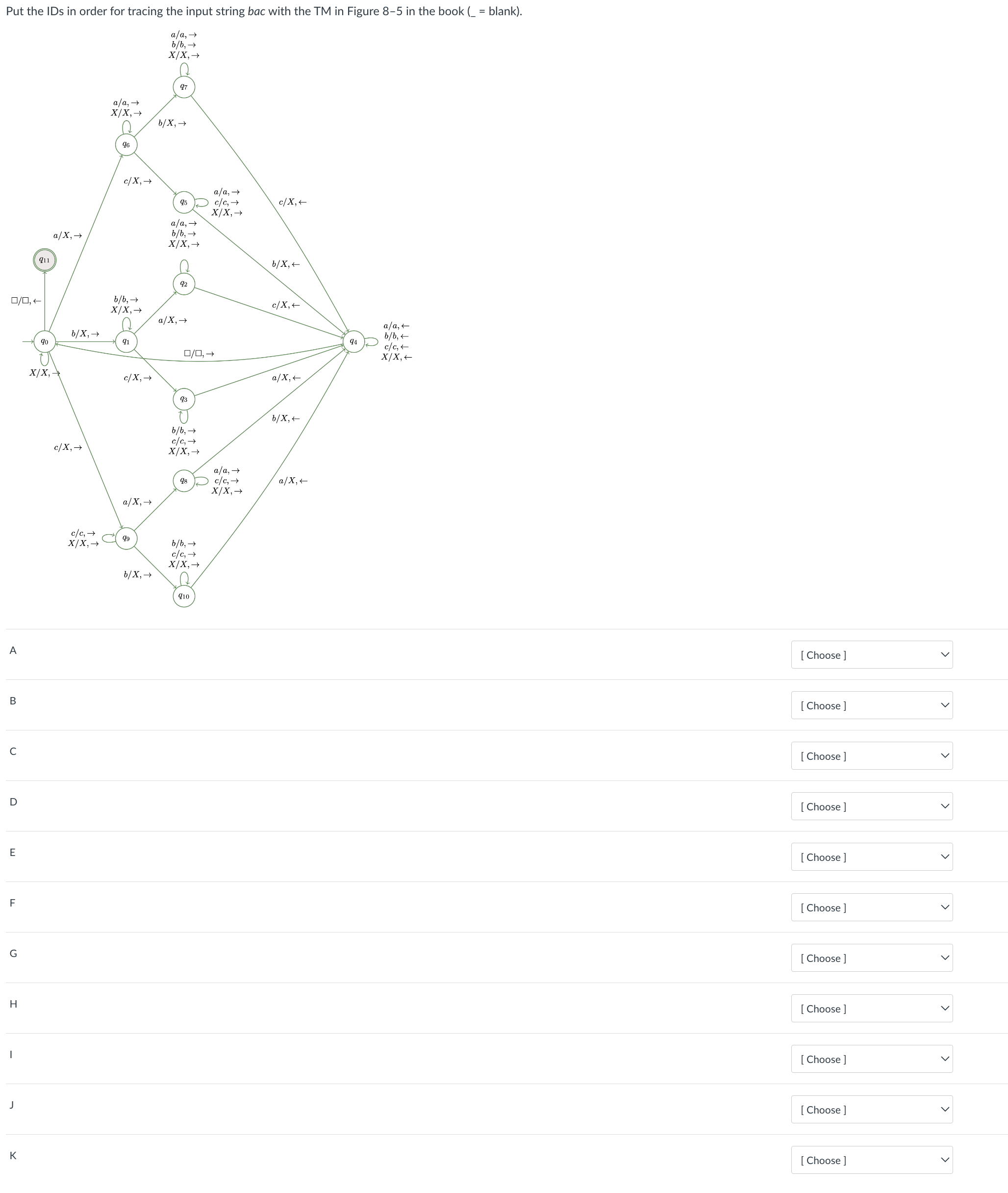 Solved Put the IDs in order for tracing the input string bac | Chegg.com