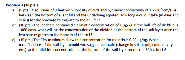 Solved Problem 3 (30 pts.) a) (5 pts.) A soil layer of 3 | Chegg.com