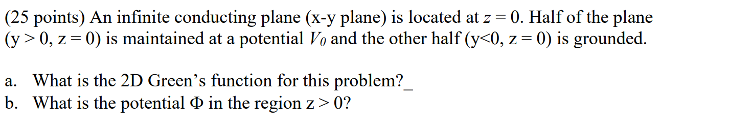 Solved (25 ﻿points) ﻿An infinite conducting plane (x-y | Chegg.com