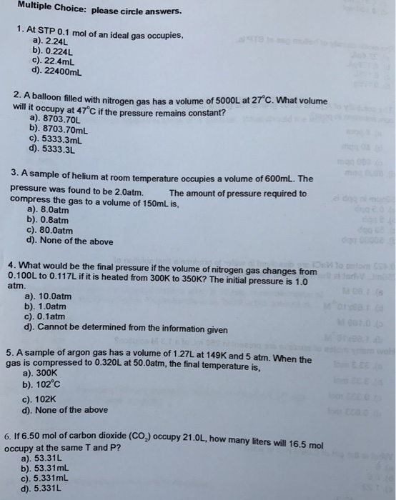 Solved Multiple Choice: please circle ans wers. 1. At STP | Chegg.com