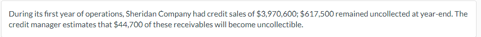 Solved During its first year of operations, Sheridan Company | Chegg.com
