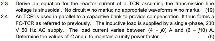 Solved Derive an equation for the reactor current of a TCR | Chegg.com