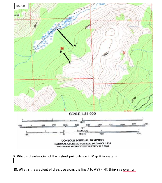 Solved Go Map B train 2800 2800 36 B 3000 B 2500 SCALE 1:24 | Chegg.com