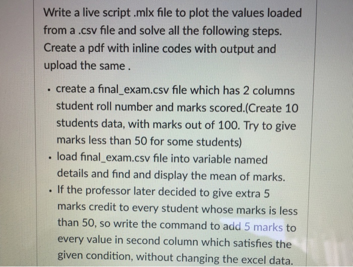 Write a live script.mlx file to plot the values | Chegg.com