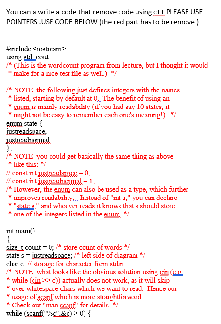 Solved a You can a write a code that remove code using C++ | Chegg.com