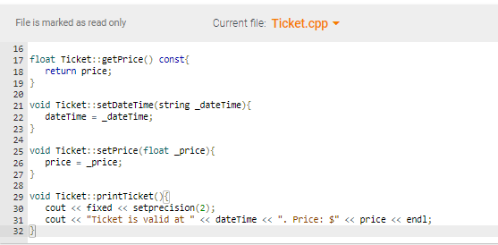 Solved Given a Ticket class (defined in "Ticket.h' and | Chegg.com