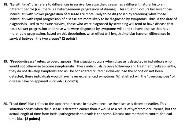 18. "Length time" bias refers to differences in | Chegg.com