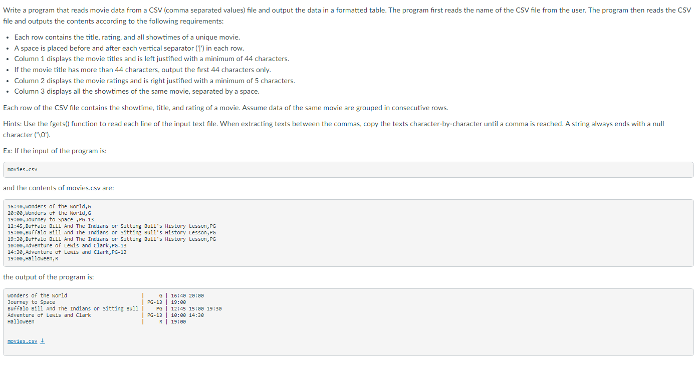 Solved file and outputs the contents according to the | Chegg.com