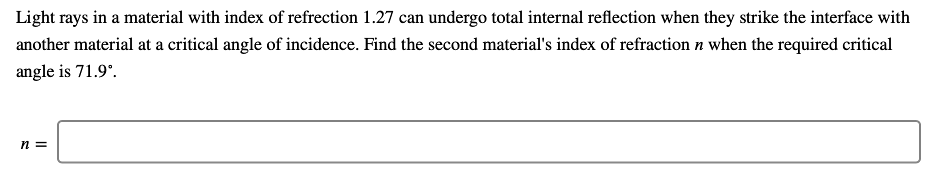 Solved Light rays in a material with index of refrection | Chegg.com