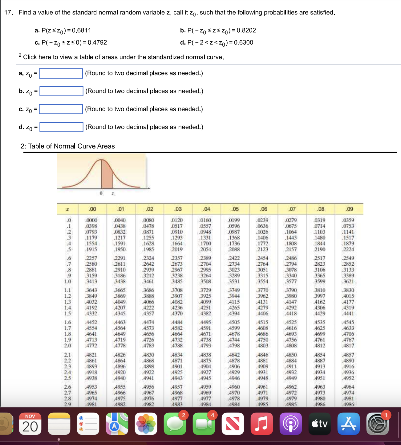 Solved Find a value of the standard normal random variable | Chegg.com
