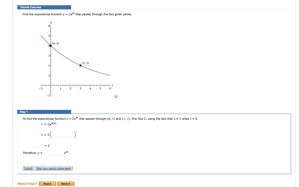 Solved Find the exponential function y=Cekt that passes | Chegg.com