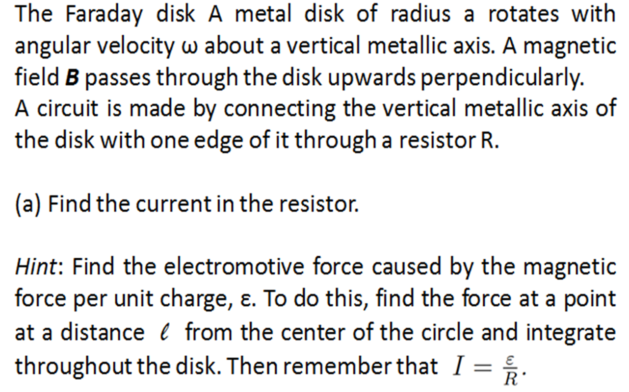 Solved The Faraday disk A metal disk of radius a rotates | Chegg.com