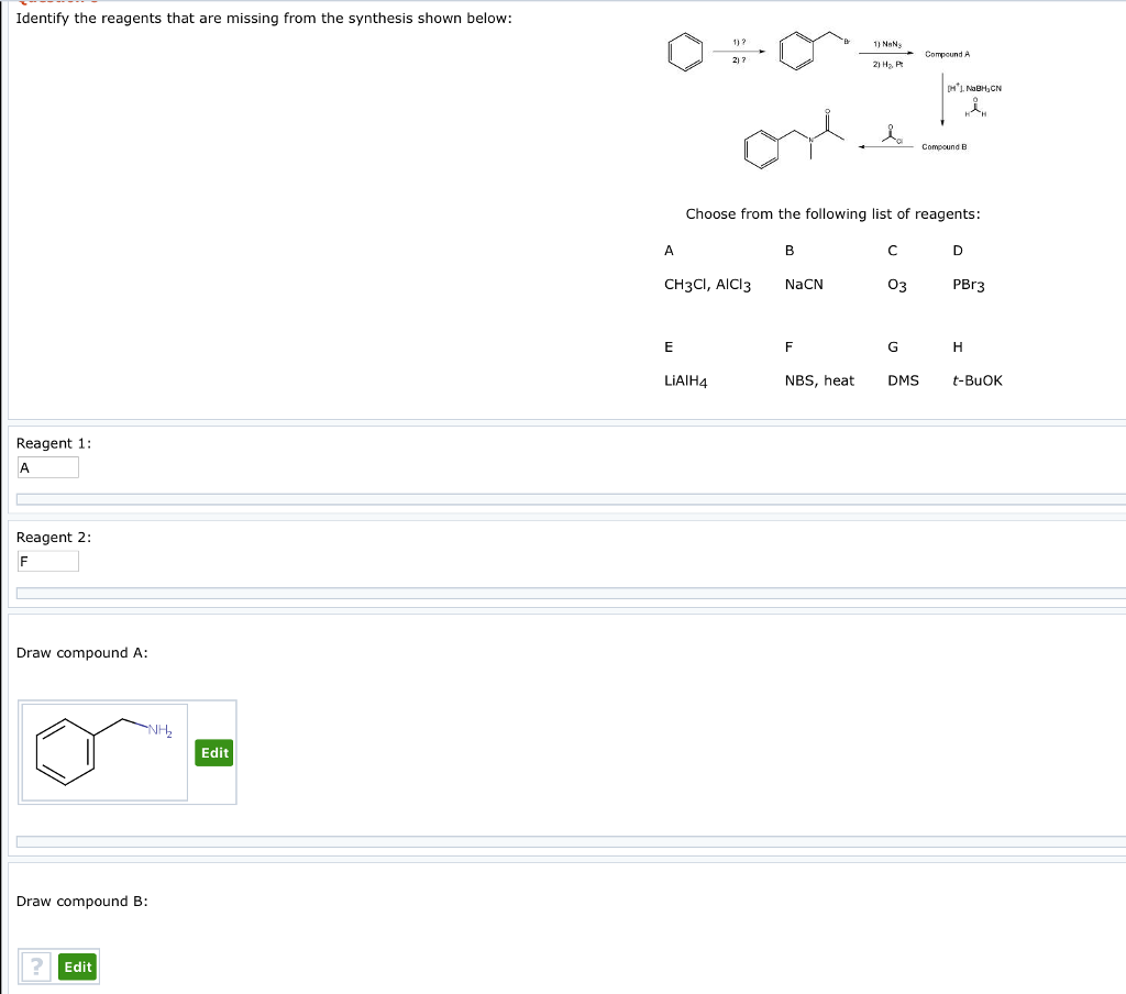 Solved Identify the reagents that are missing from the | Chegg.com